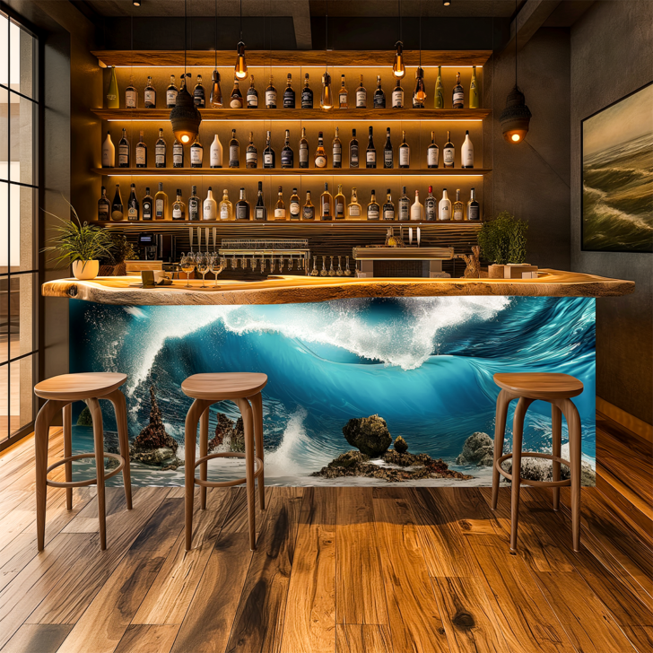 Aquatic Elegance: Dive into Luxury with Wood Epoxy Ocean Kitchen Bar ...