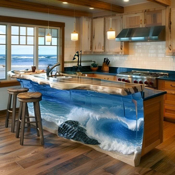 Seaside Serenity: Ocean-Themed Kitchen Islands