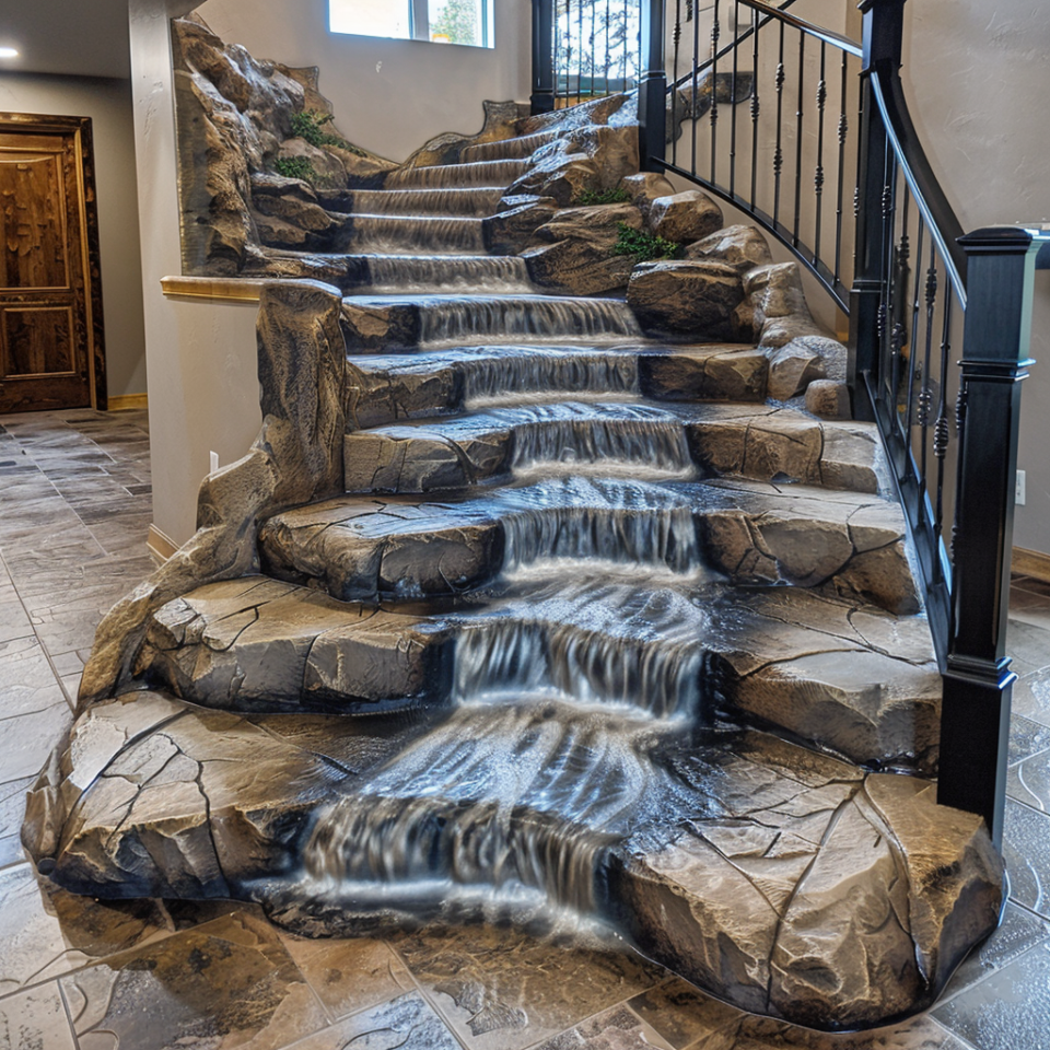 Fluid Grandeur: Unveiling Striking Epoxy Waterfall Staircases