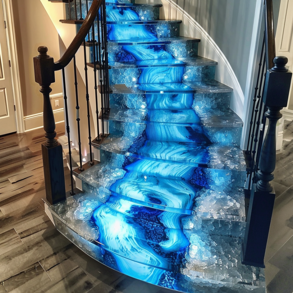 Fluid Grandeur: Unveiling Striking Epoxy Waterfall Staircases