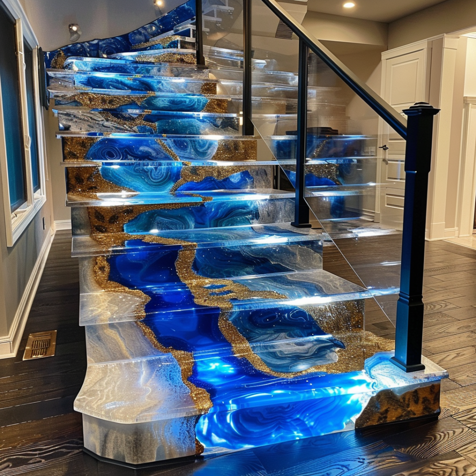 Fluid Grandeur: Unveiling Striking Epoxy Waterfall Staircases