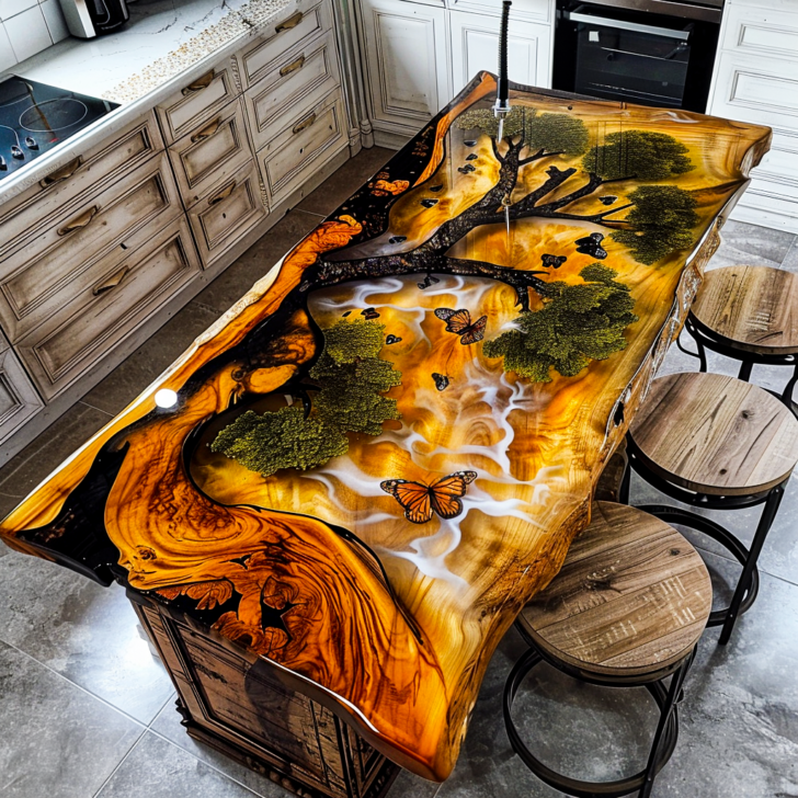 Transforming Kitchens: Mesmerizing Wood and Epoxy Kitchen Island ...