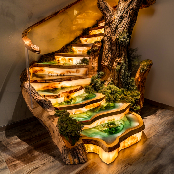 Enchanted Ascent: Epoxy Nature Staircase Designs - Inviting the Beauty ...