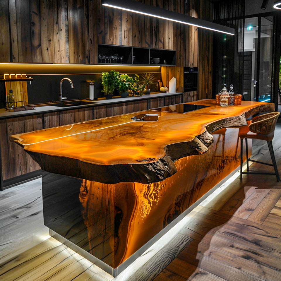 Nature's Canvas: Exploring the Artistry of Wood Slab Kitchen Islands in ...