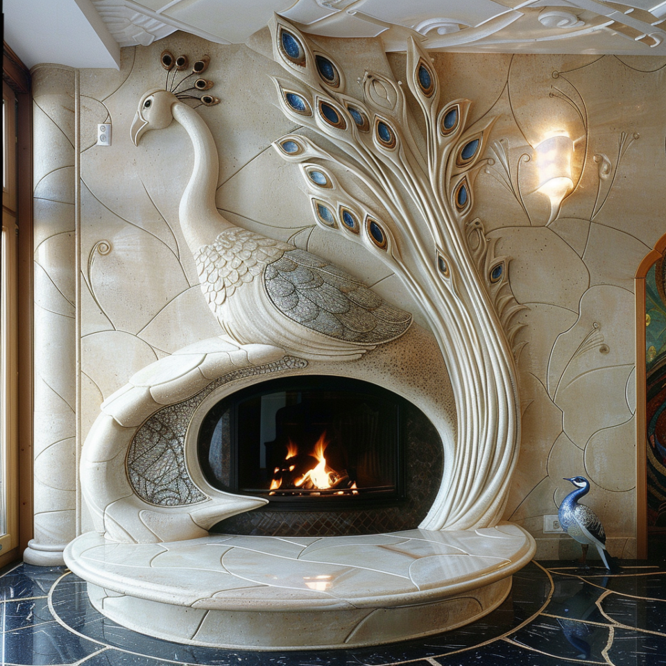 Regal Radiance: Admiring Peacock Fireplaces in Opulent Home Designs