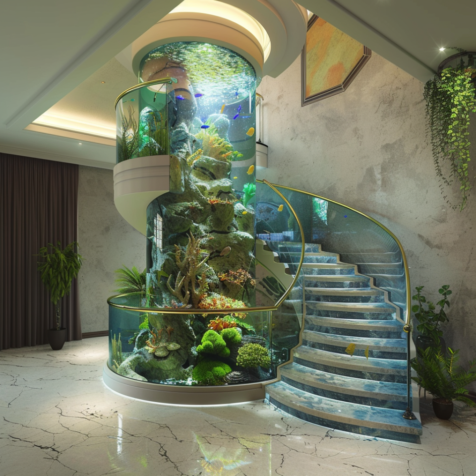 Subaquatic Splendor: Exploring Staircases with Aquariums