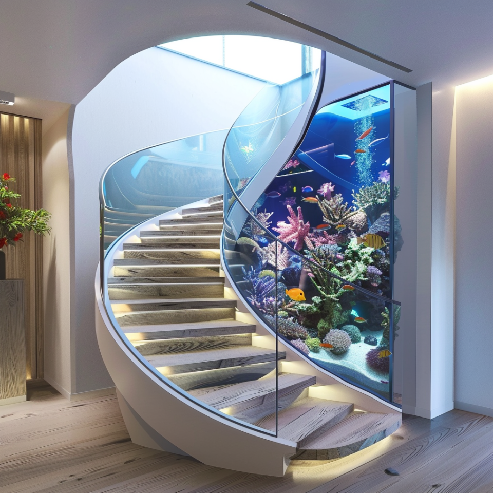 Subaquatic Splendor: Exploring Staircases with Aquariums