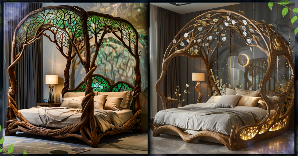Twilight Tranquility: Moonlit Forest Canopy Beds with Stained Glass ...