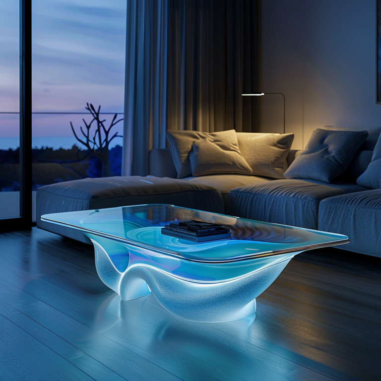 Radiant Ripples: Bioluminescent Wave Coffee Tables