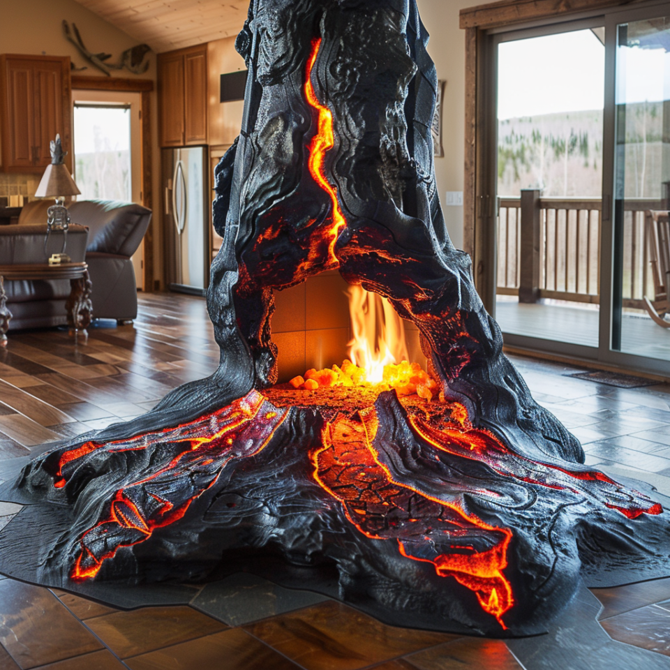 Lava Glow: Epoxy Volcanic Eruption Fireplaces - ArtistryApex.com