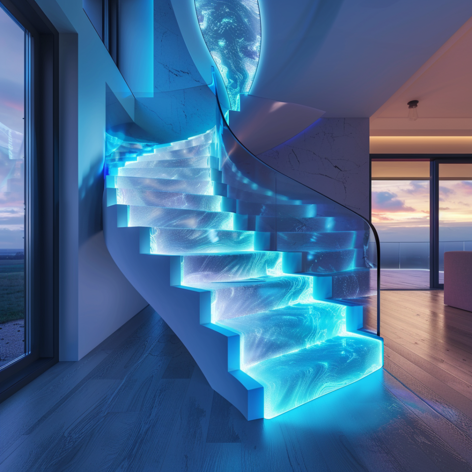 Illuminating Elegance: Bioluminescent Wave Staircases for Your Home