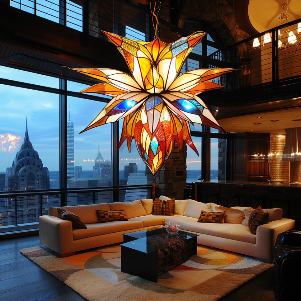 Illuminating Beauty: Flower and Leaf Stained Glass Chandeliers