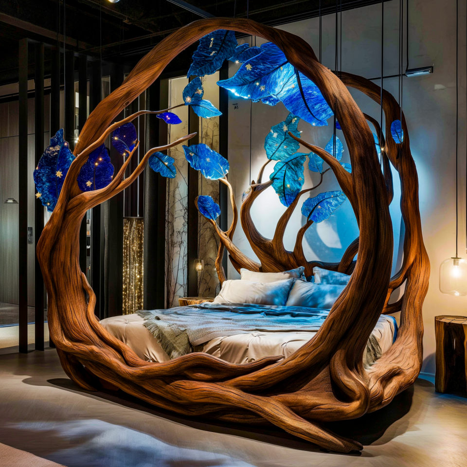 Twilight Tranquility: Moonlit Forest Canopy Beds with Stained Glass ...