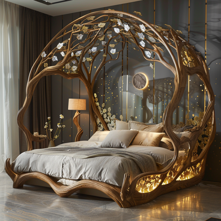 Twilight Tranquility: Moonlit Forest Canopy Beds with Stained Glass ...