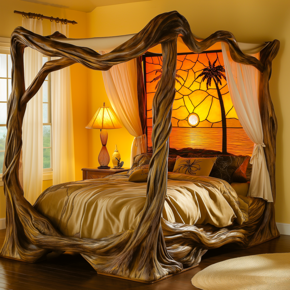 Golden Hour Retreat: Transform Your Bedroom with an Ocean Sunset Canopy ...
