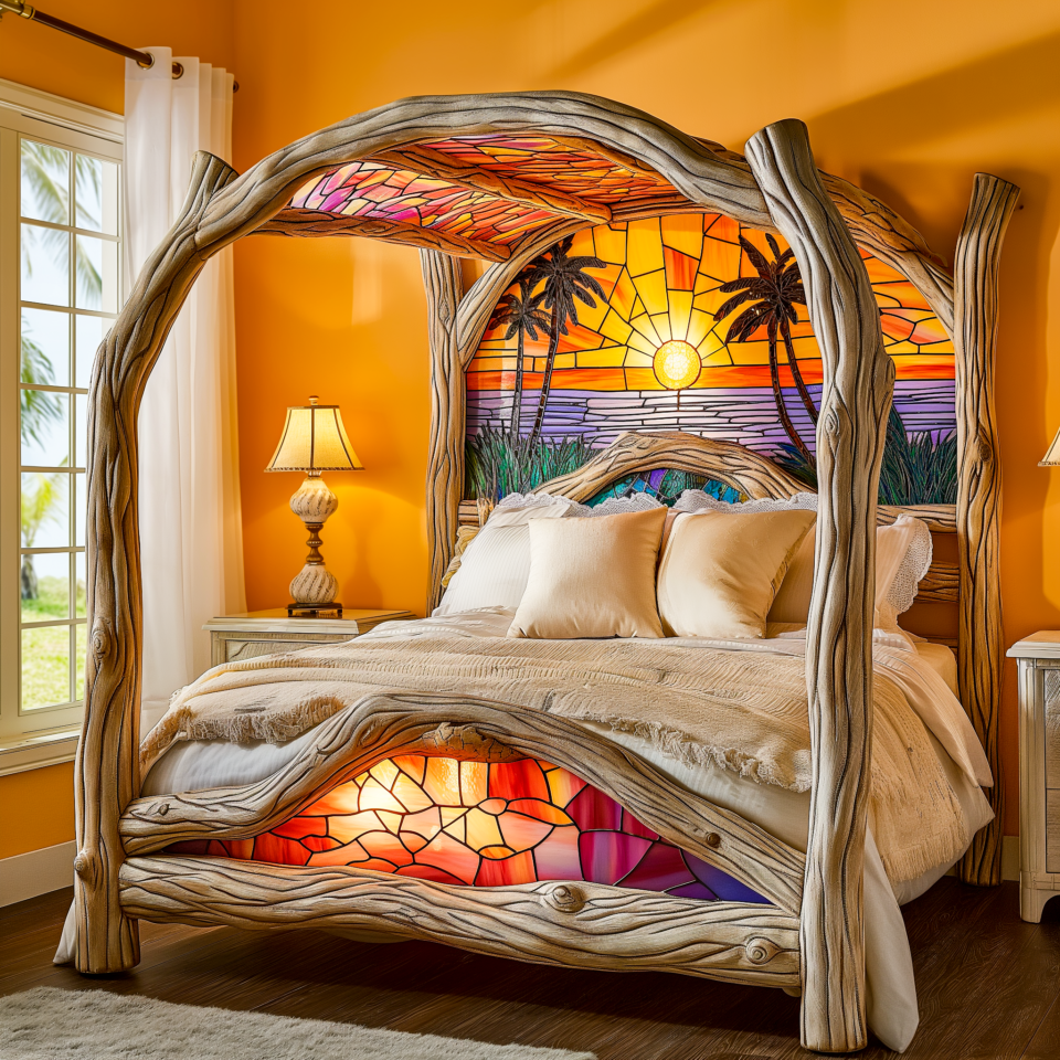 Golden Hour Retreat: Transform Your Bedroom with an Ocean Sunset Canopy ...