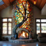 Whimsical Hearths: Giant Stained Glass Tree Fireplaces for Your Home