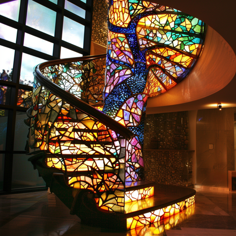 Enchanted Elevations: Stained Glass Tree Staircases for a Magical Home